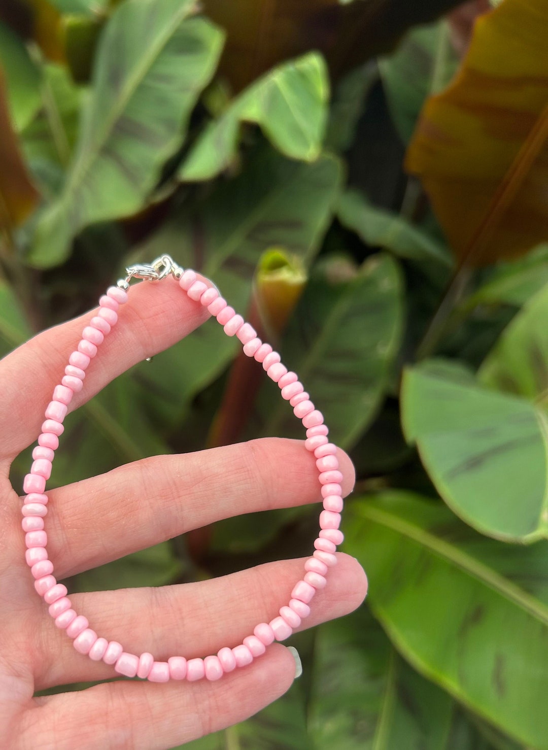 Pink Beaded Anklet Pink Beaded Ankle Bracelet Beach Anklet Summer ...