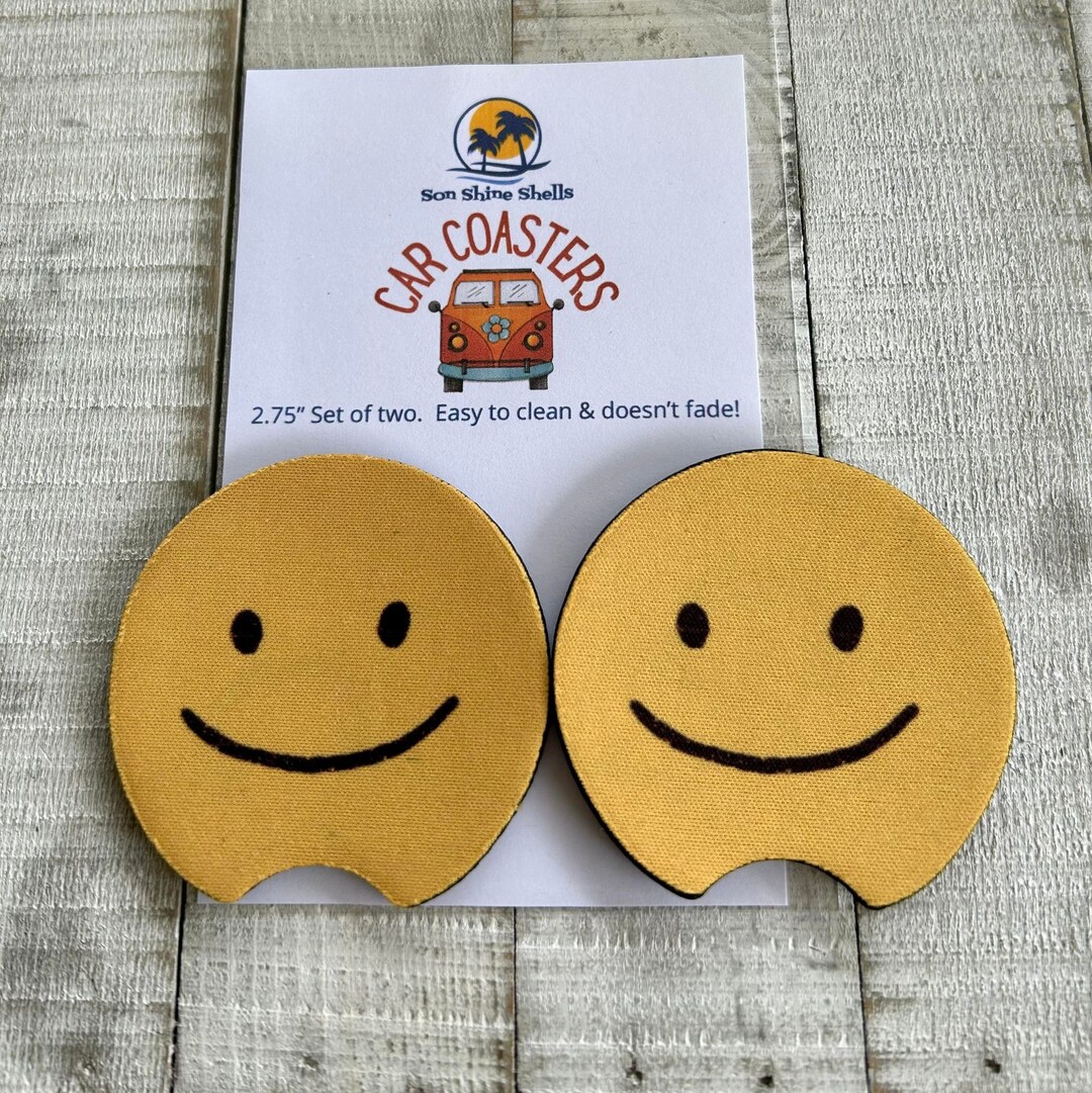 Set of 2 Smiley Face Car Coasters Smile Car Accessories - Etsy