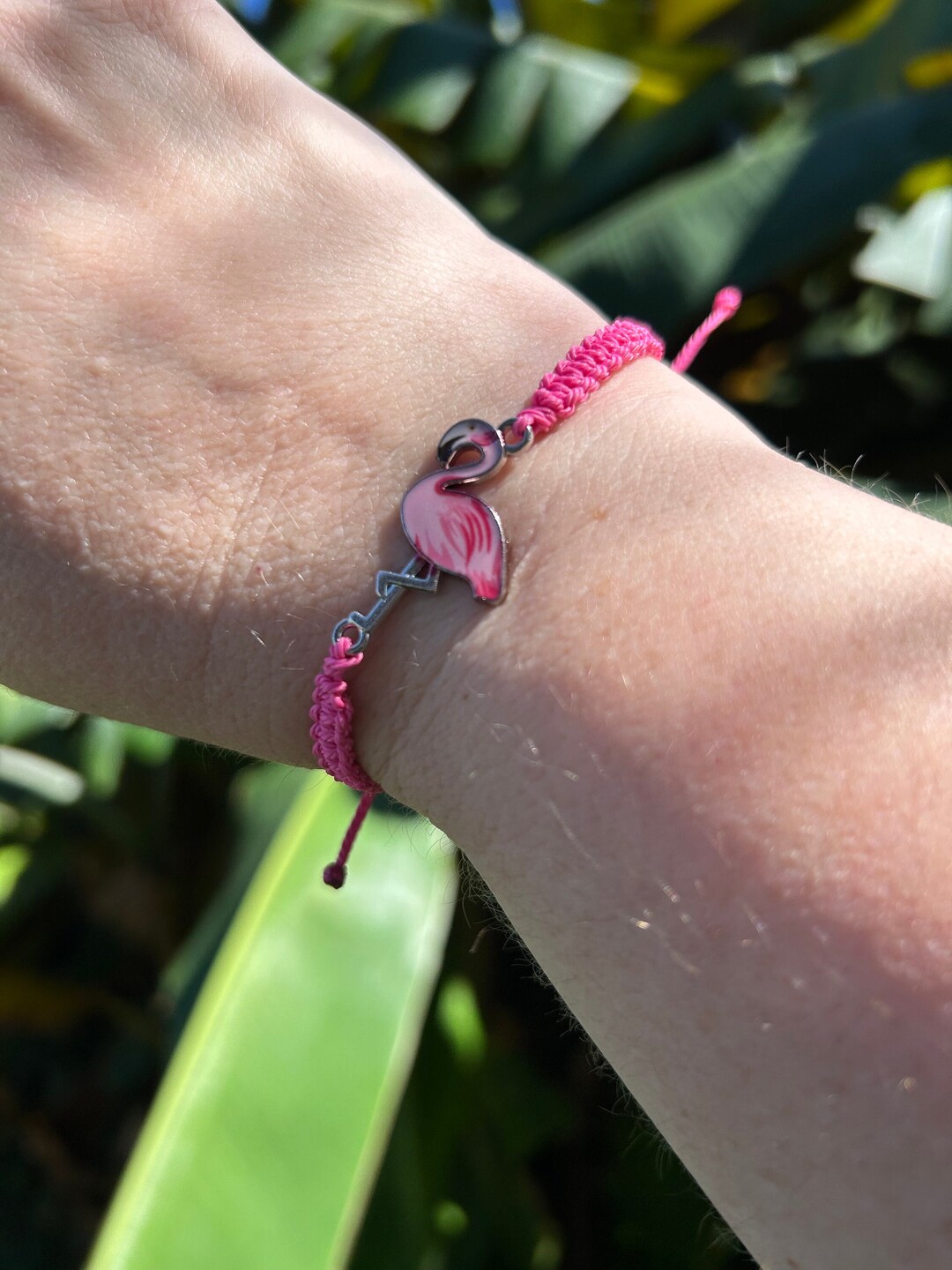 Pink Flamingo Macrame Adjustable Bracelet Waxed Cord Bracelet Flamingo ...