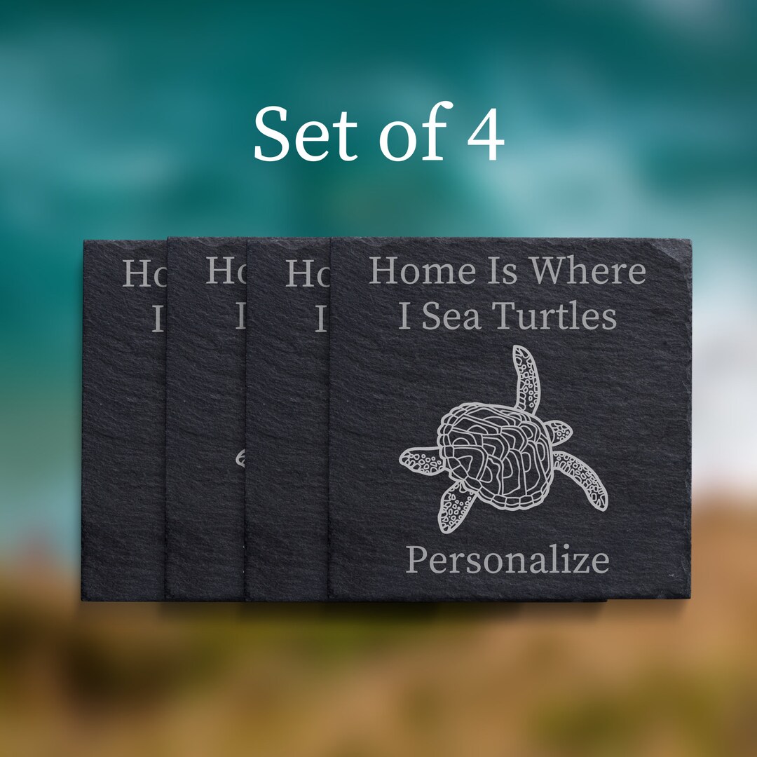 Set of Four 4 Sea Turtle Slate Coaster, Personalized Laser Engraved ...
