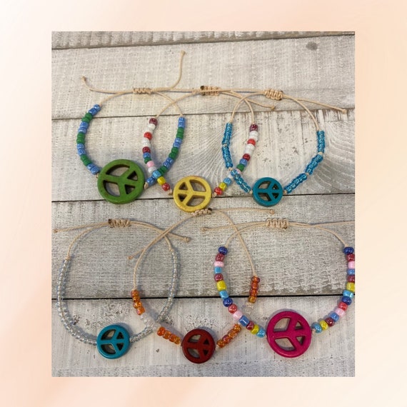 Peace Sign Adjustable Bracelet Peace Sign Bracelet - Etsy