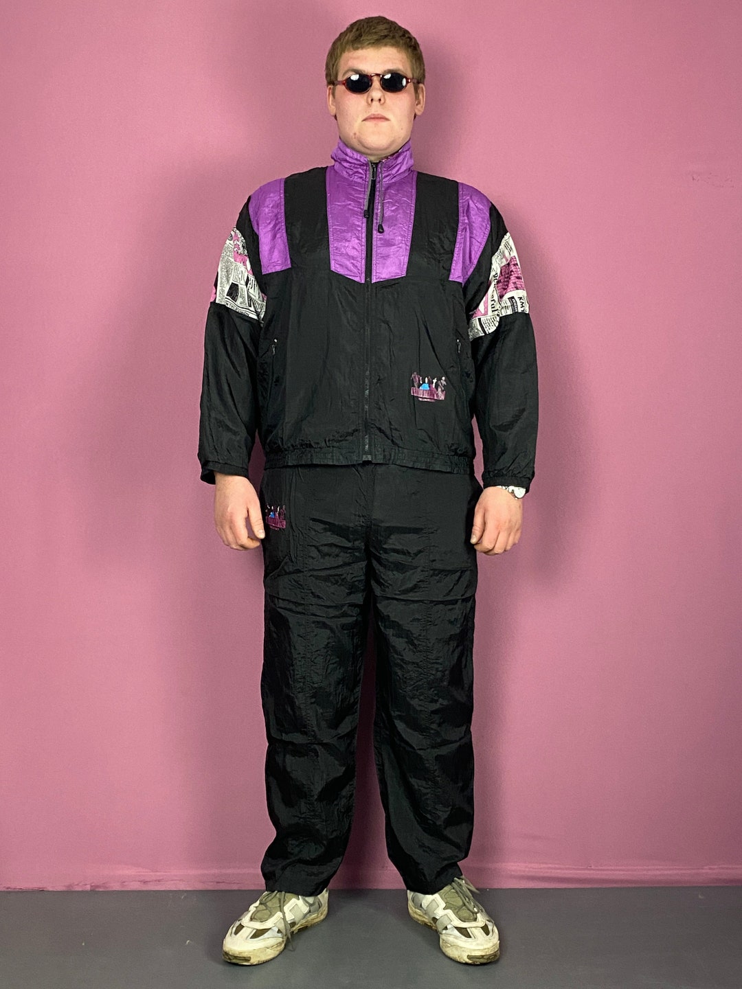 90s Vintage Men's Track Suit Set Xl Black Polyamide - Etsy