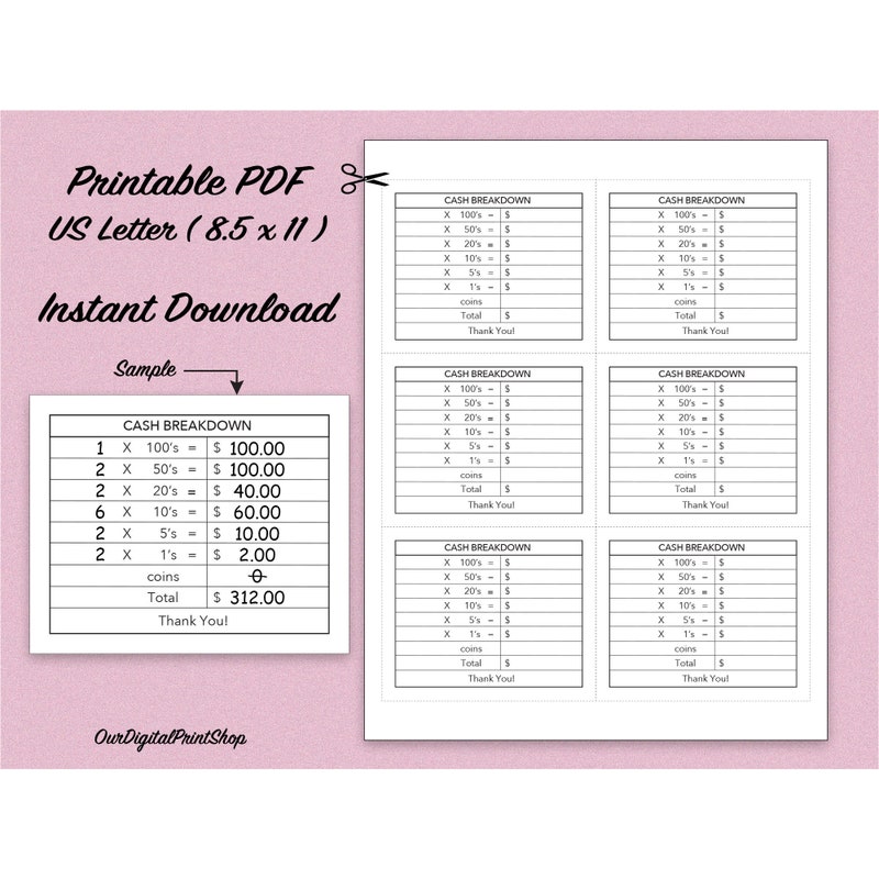 Cash Count Sheet - Etsy