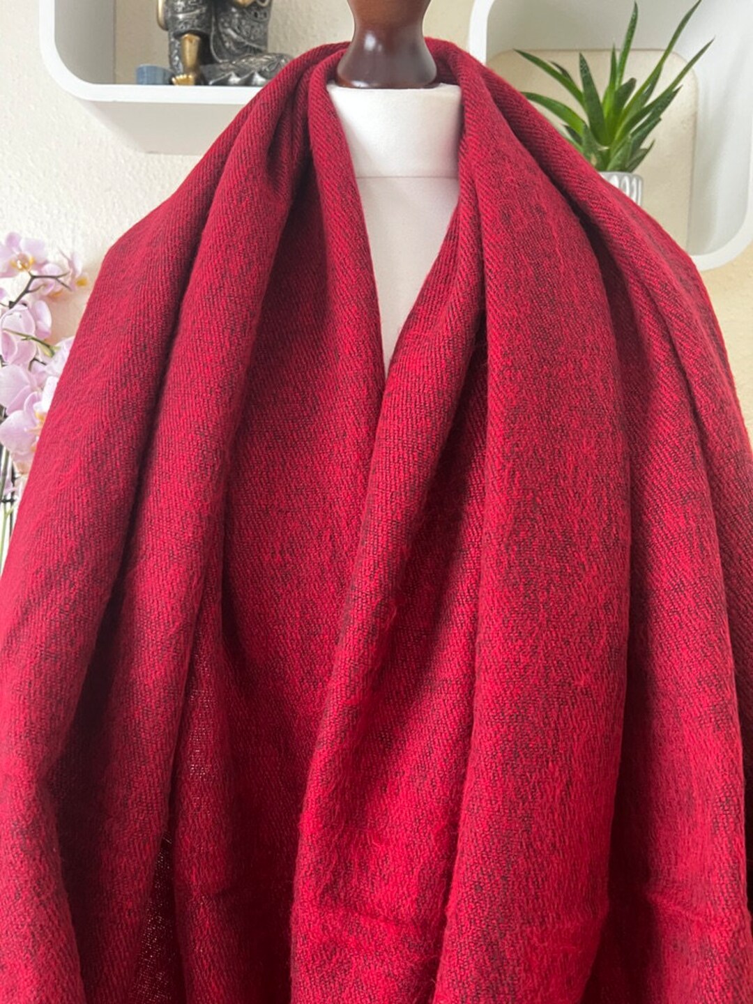 Yak Wool Shawl Deep Red Wrap Fringe Travel Throws Hand Woven - Etsy