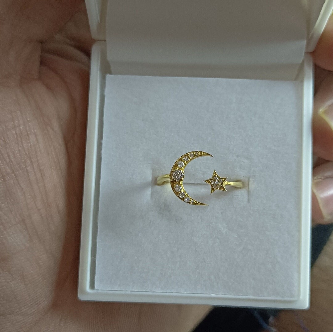 14K Gold Cubic Zircon Ring-fly Me to the Moon Ring-rose Gold Moon Ring ...