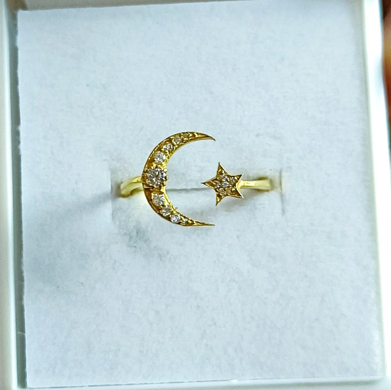 14K Gold Cubic Zircon Ring-fly Me to the Moon Ring-rose Gold Moon Ring ...