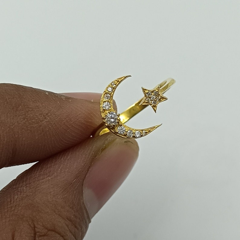 14K Gold Cubic Zircon Ring-fly Me to the Moon Ring-rose Gold Moon Ring ...