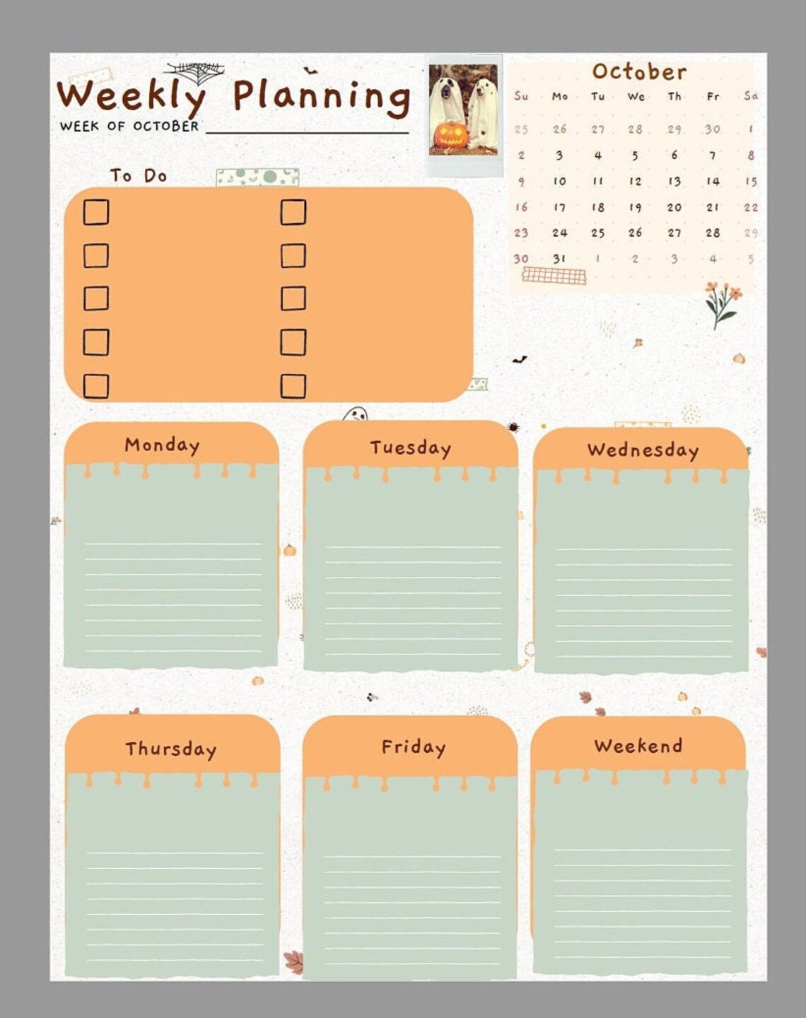 October Weekly Planner - Etsy