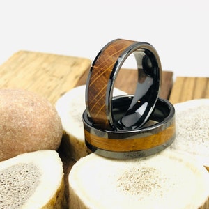 Whiskey Barrel Ring, Bourbon Barrel Ring, Black Ceramic Wedding Band ...