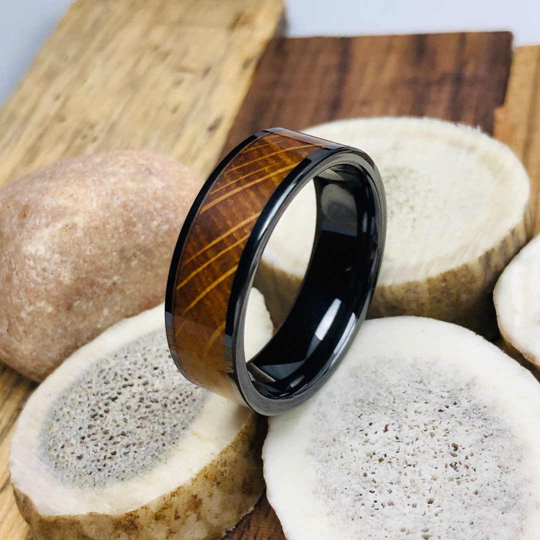 Black Wedding Ring, Mens Ring, Unique Rings, Black Men Ring, Wood ...