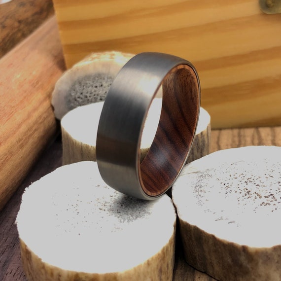 Wooden Wedding Band Ironwood Ring Gunmetal Gray Tungsten | Etsy