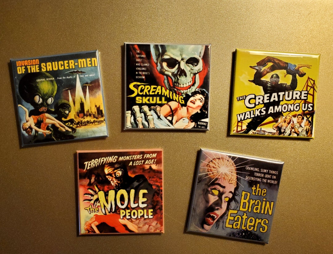 Horror Movie Metal Magnets / Fun Kitsch Retro Spooky Vintage Sci-fi ...