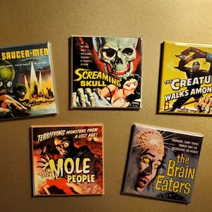 Horror Movie Metal Magnets / Fun Kitsch Retro Spooky Vintage Sci-fi ...