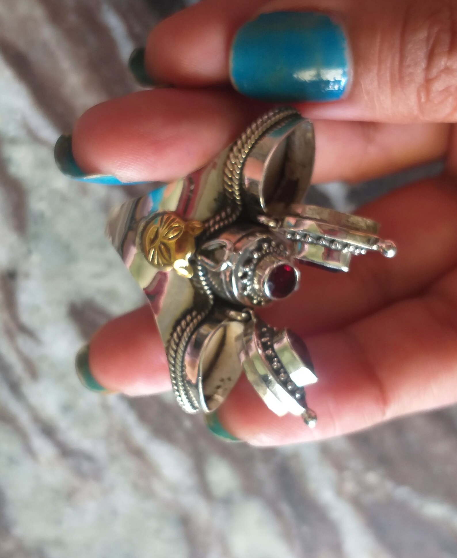 Buy Natural Garnet Three Poison Boxes Ring 925 Sterling Silver Online ...