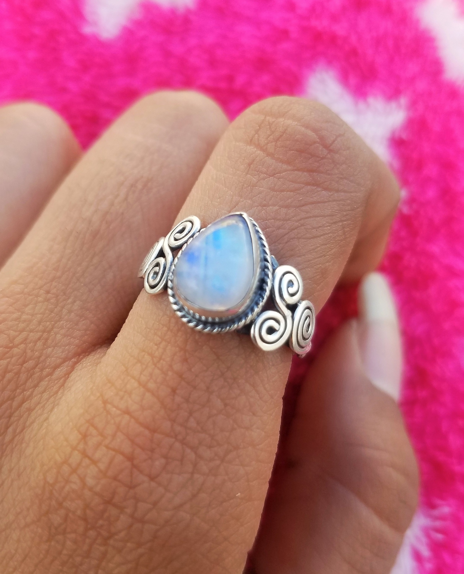 Moonstone Ring Sterling Silver Ring Natural Moonstone Gemstone - Etsy
