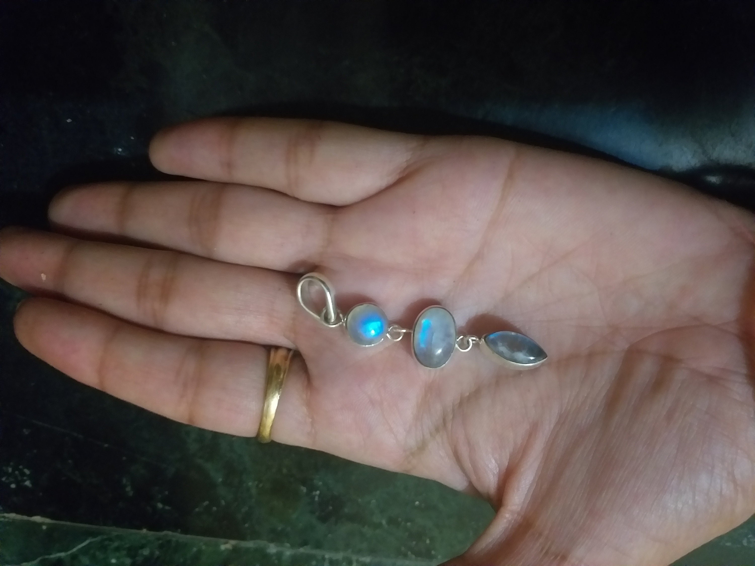 Moonstone Pendant Three Stone Pendant 925 Silver Pendant | Etsy