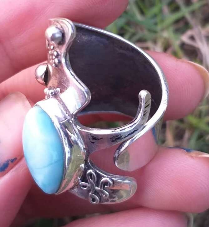 Larimar Ring925 Sterling Silver Ring Blue Larimar Stone | Etsy
