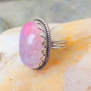 Pink Moonstone Ring, 92.5% Silver Ring, Rainbow Moonstone Ring, Boho Statements Ring, Big Stone ...