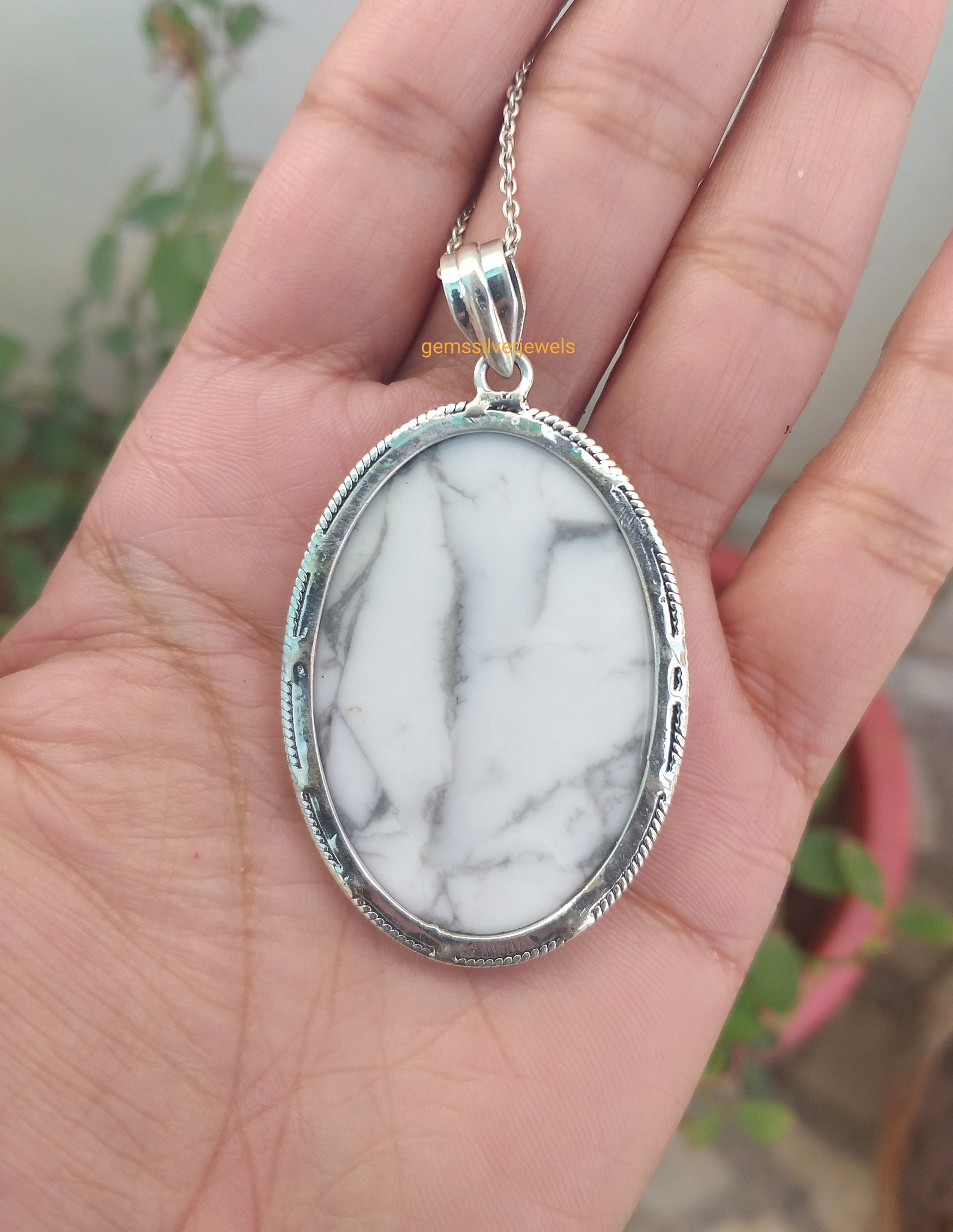 Natural Howlite Pendant 925 Silver Pendant White Buffalo - Etsy