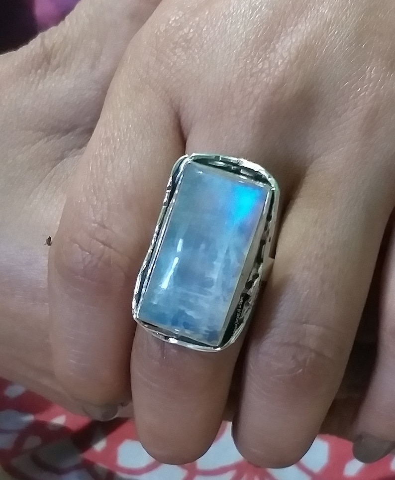 Long Moonstone Ring92.5 Silver Ring Rectangle Stone Ring - Etsy