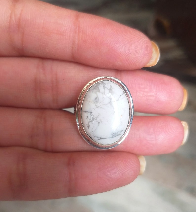 White Howlite Ring 92.5% Silver Ringbig Oval Stone Ring - Etsy