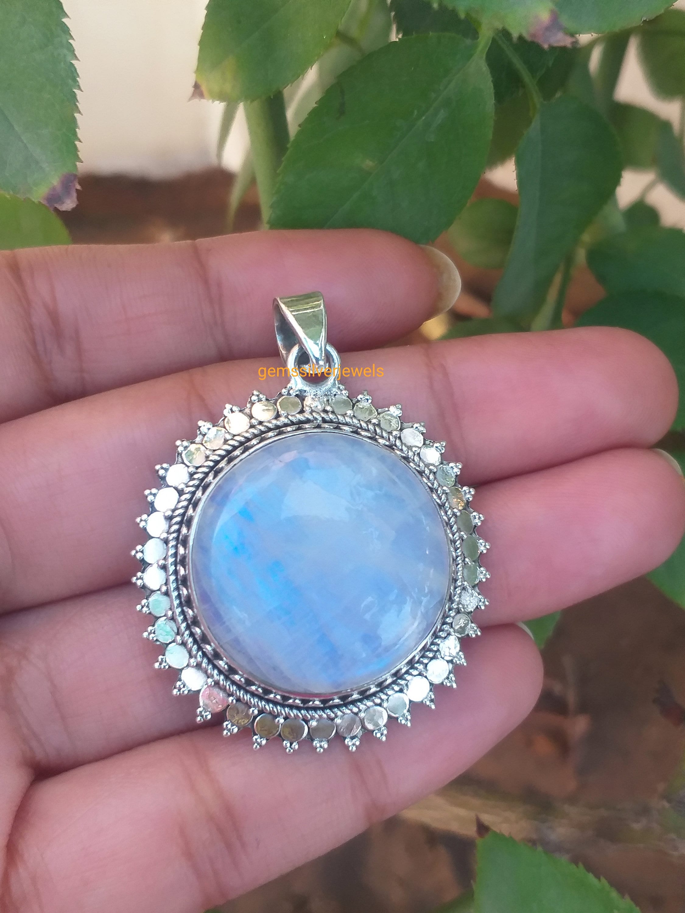 Natural Moonstone Pendant 92.5% Silver Pendant 20MM Round | Etsy