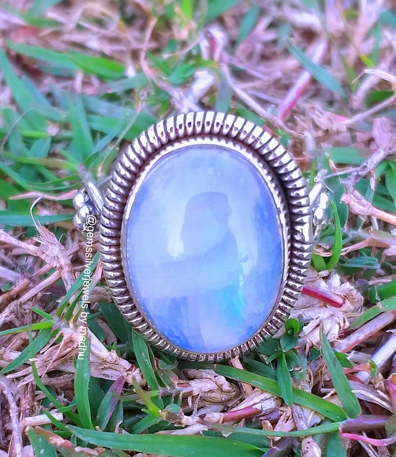 Boho Moonstone Ring 925 Solid Silver Ring Blue Fire Stone - Etsy