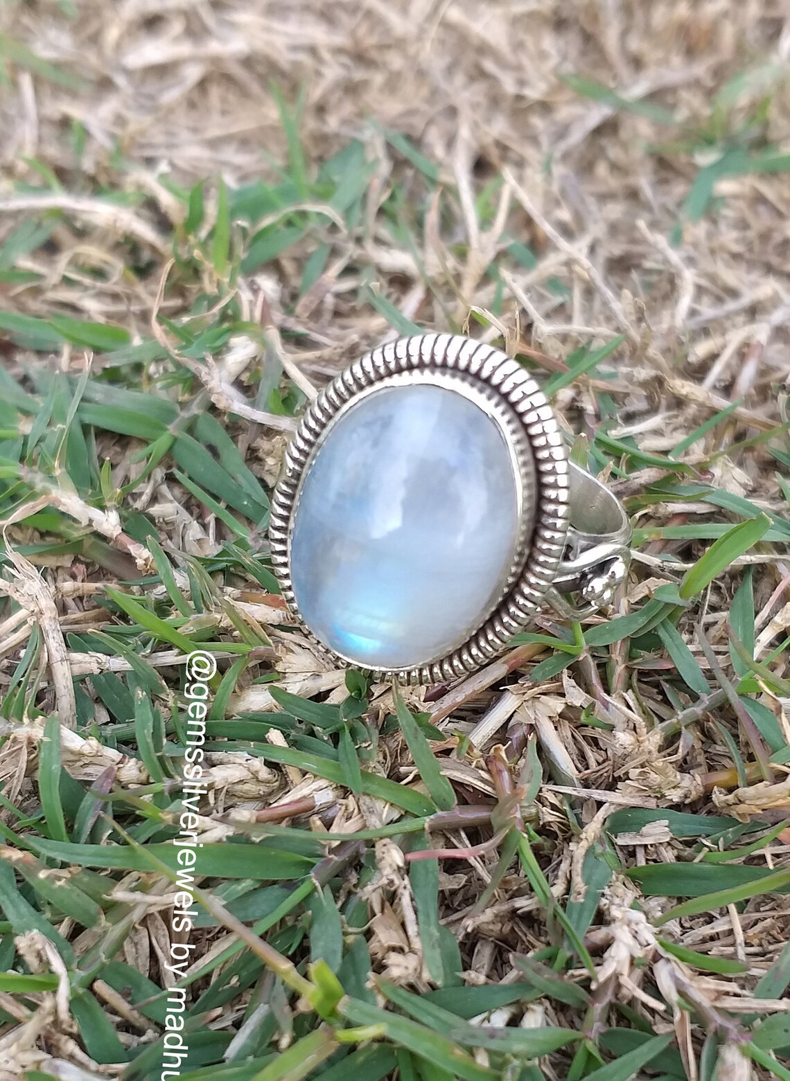 Boho Moonstone Ring 925 Solid Silver Ring Blue Fire Stone - Etsy