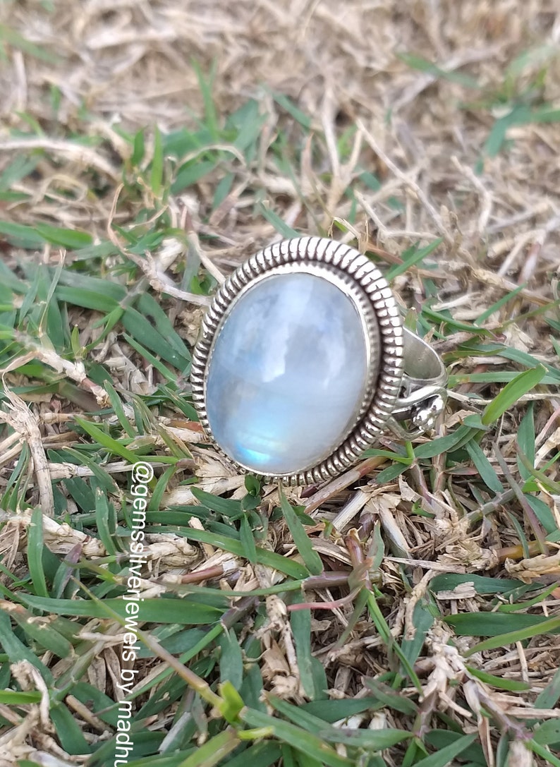 Boho Moonstone Ring 925 Solid Silver Ring Blue Fire Stone - Etsy
