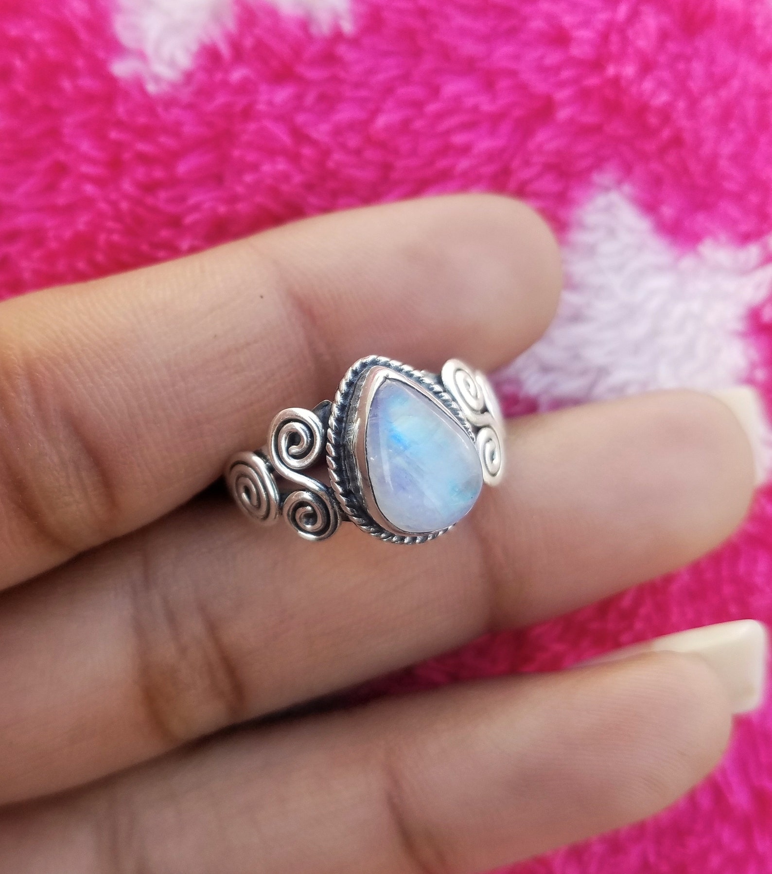 Moonstone Ring Sterling Silver Ring Natural Moonstone Gemstone - Etsy