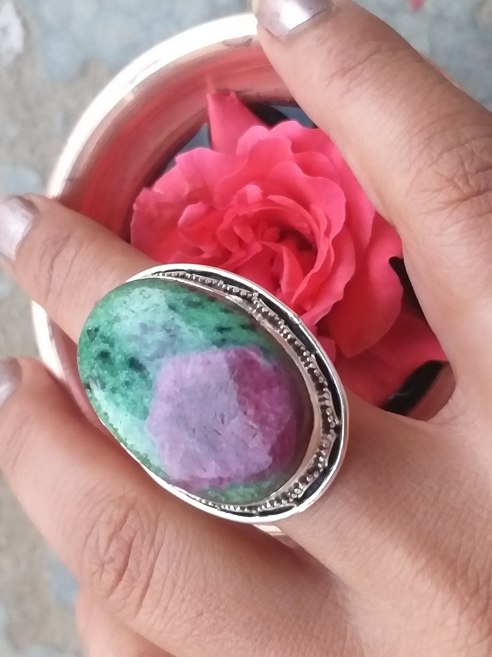 Ruby Zoisite Ring 925 silver ring Engagement Ring Designer | Etsy