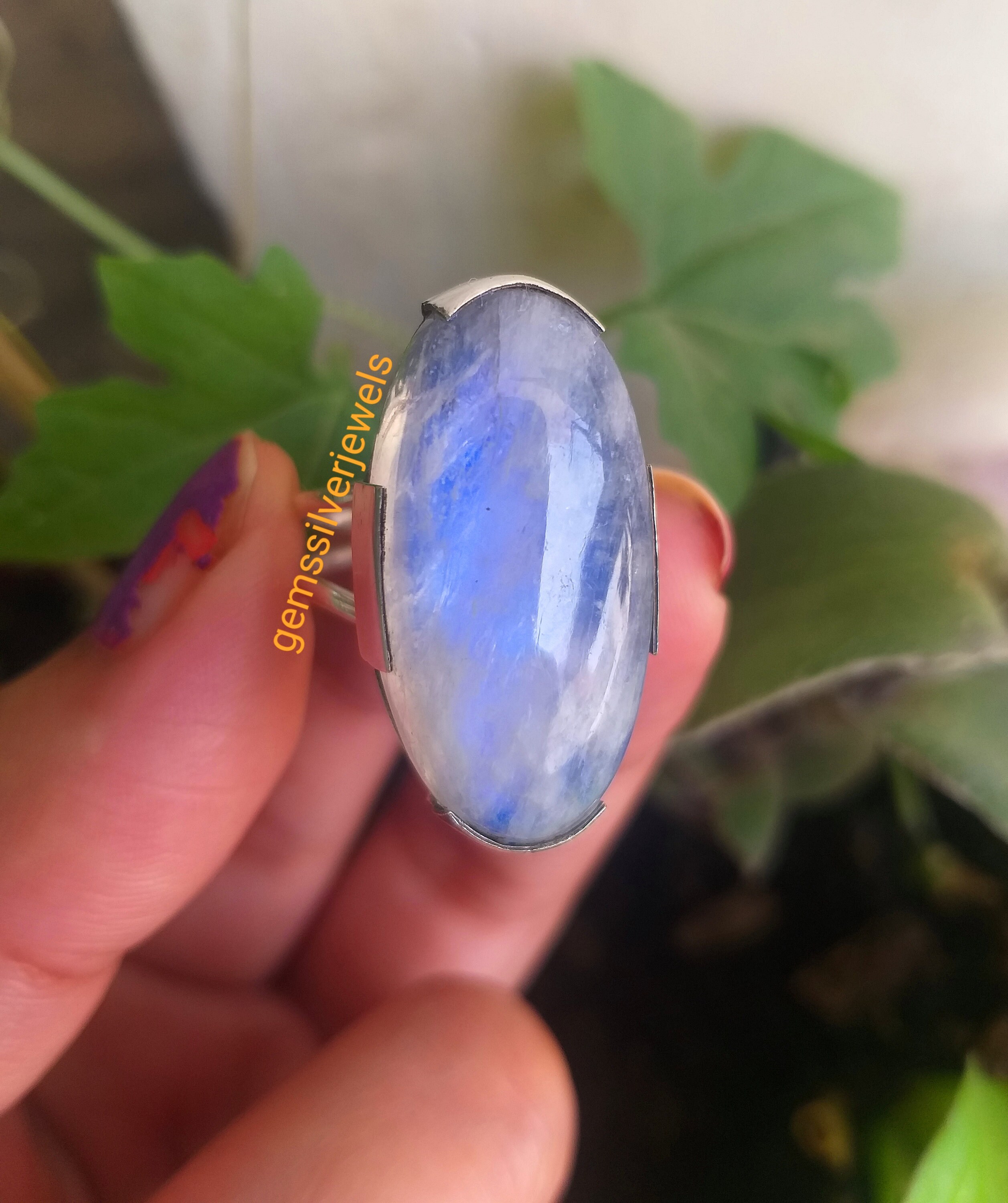 Natural Rainbow Moonstone Ring 925 Sterling Silver Ring Blue | Etsy