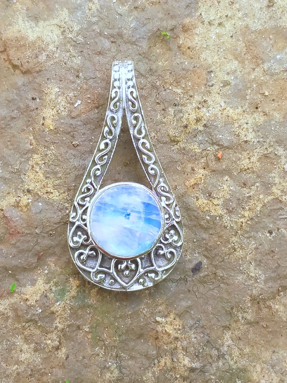Moonstone Pendant Round Stone Pendant 925 Silver Pendant | Etsy