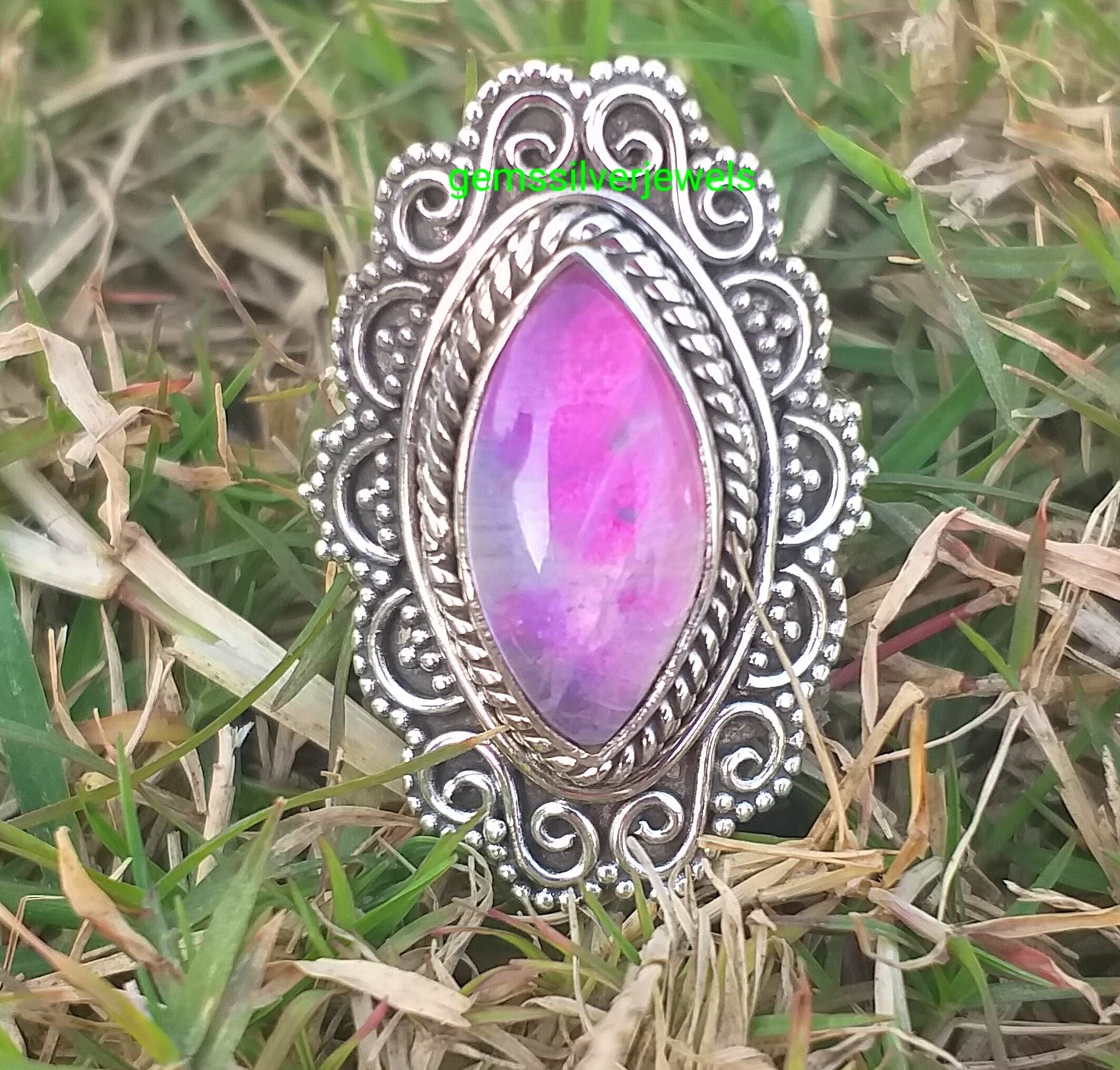 Pink Moonstone Ring 925 Silver Rainbow Moonstone Ring - Etsy