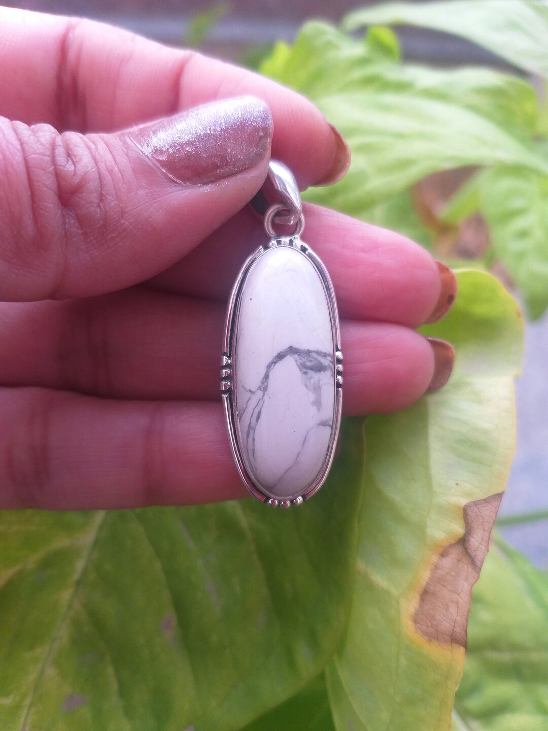 Natural Howlite Pendant, 92.5% Sterling Silver Pendant, Gifts for Her ...
