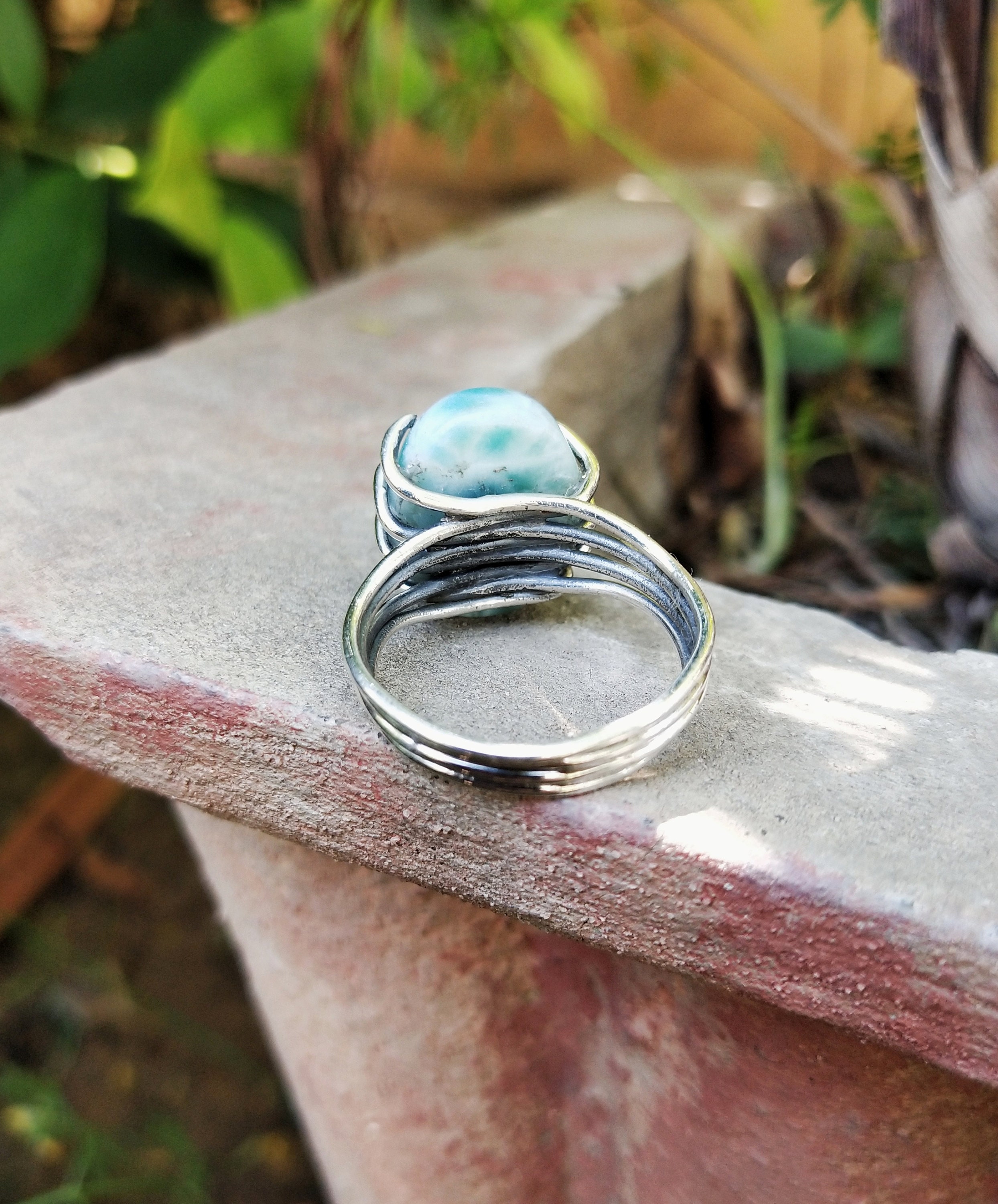 Natural Larimar Ring Sterling Silver Dominican Republic | Etsy