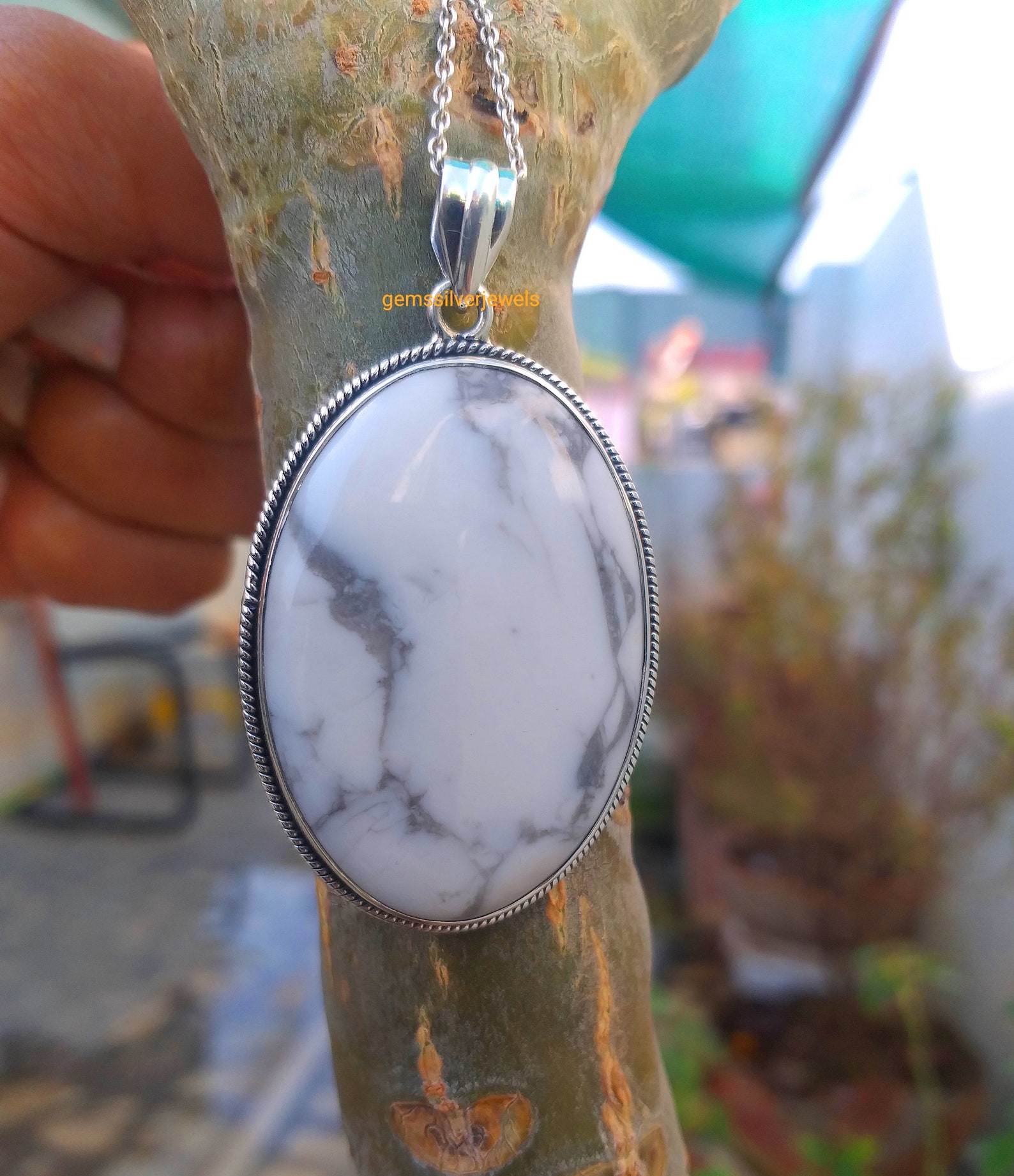 Natural Howlite Pendant 925 Silver Pendant White Buffalo - Etsy