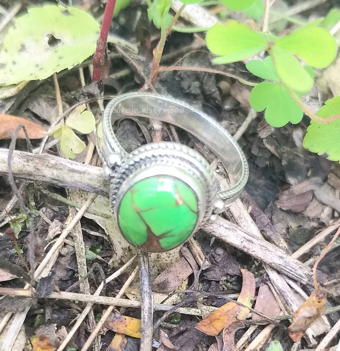 Green Turquoise Ring 92.5% Silver Ring Green Stone Ring - Etsy