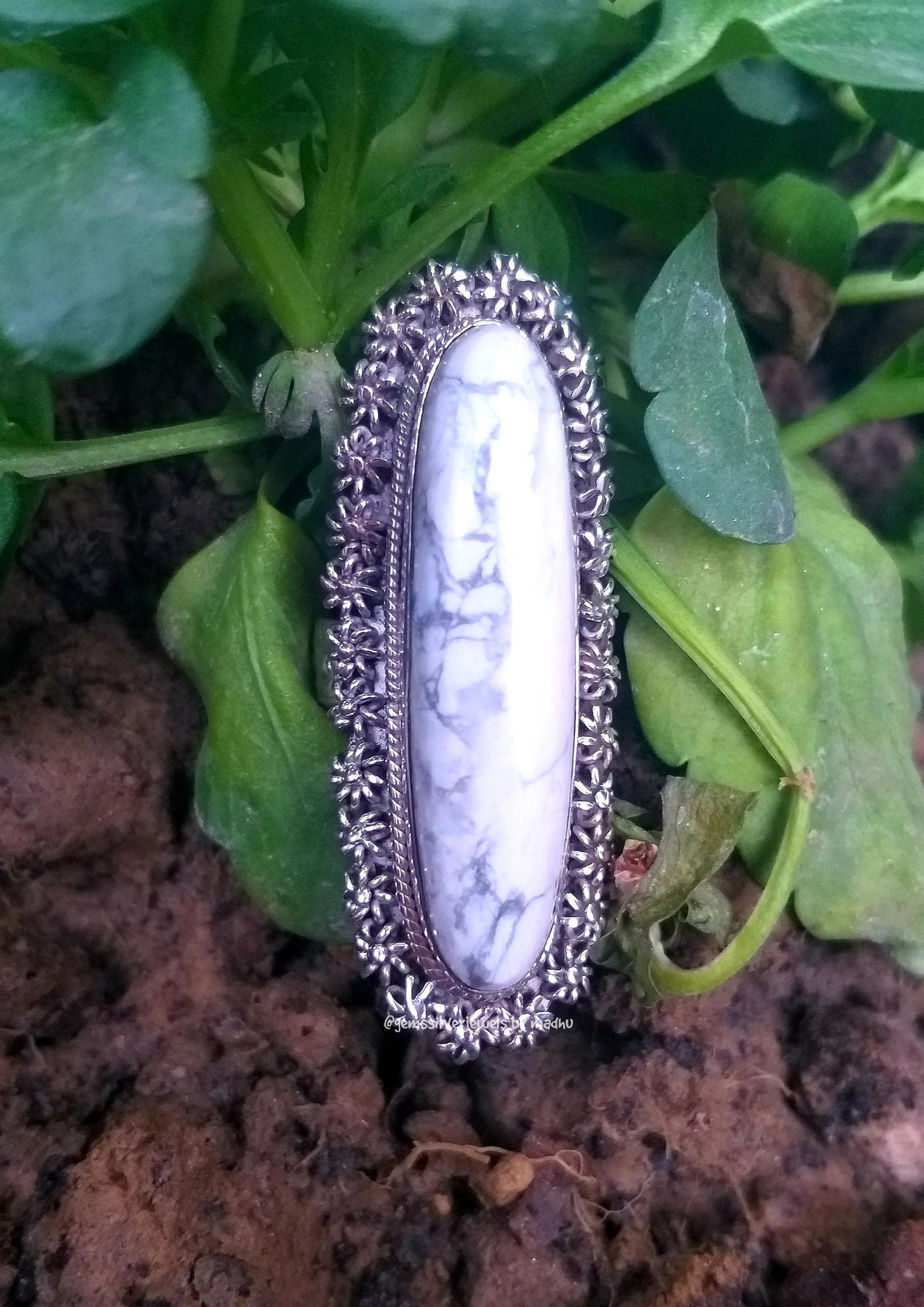 Howlite Ring Long Ring 92.5% Silver Ring Boho Statements | Etsy India