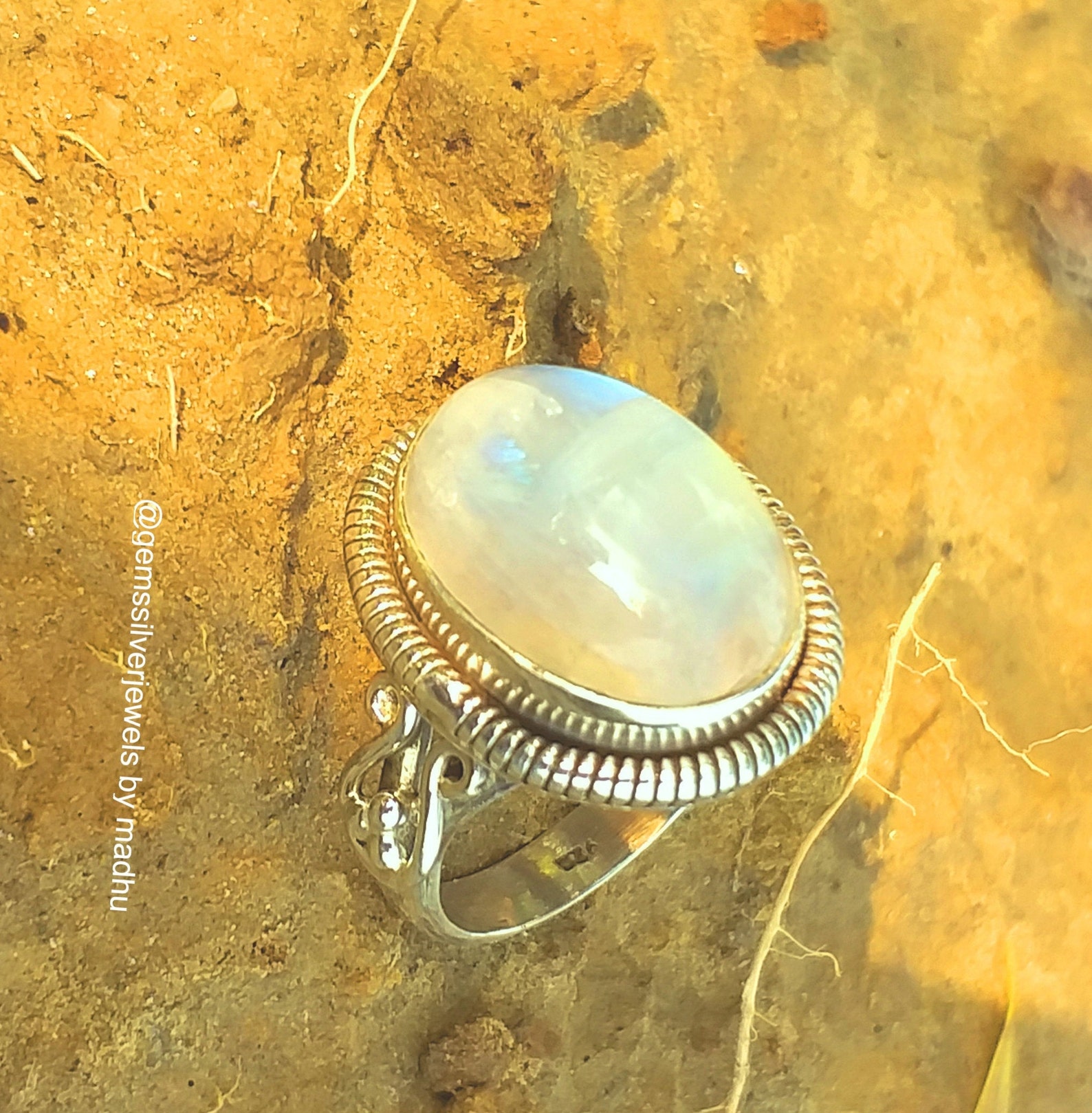 Boho Moonstone Ring 925 Solid Silver Ring Blue Fire Stone - Etsy