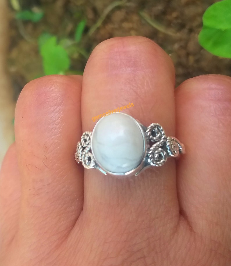 White Howlite Ring 925 Sterling Silver Oval Stone Ring | Etsy India