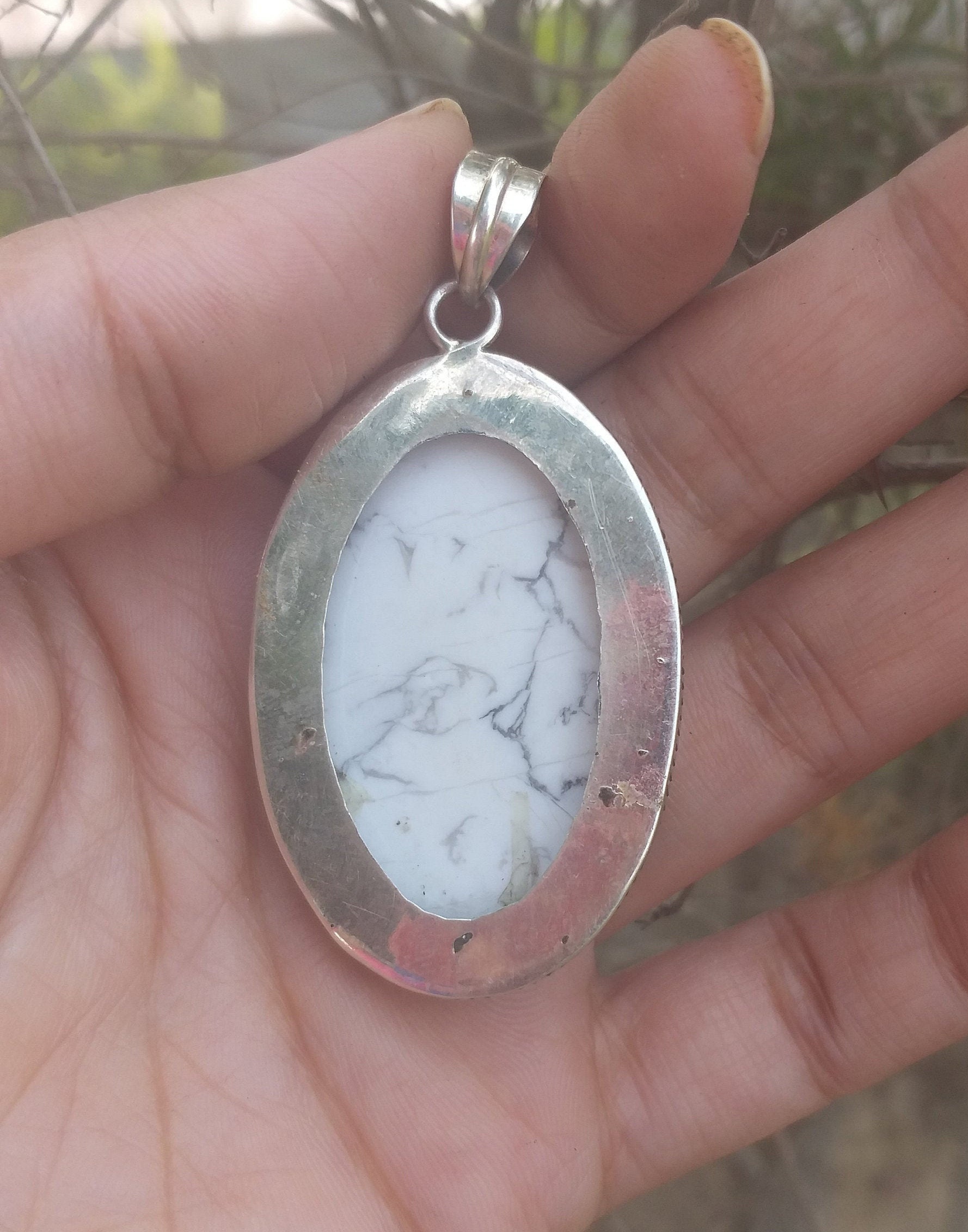 Natural Howlite pendant 925 silver pendant White buffalo | Etsy