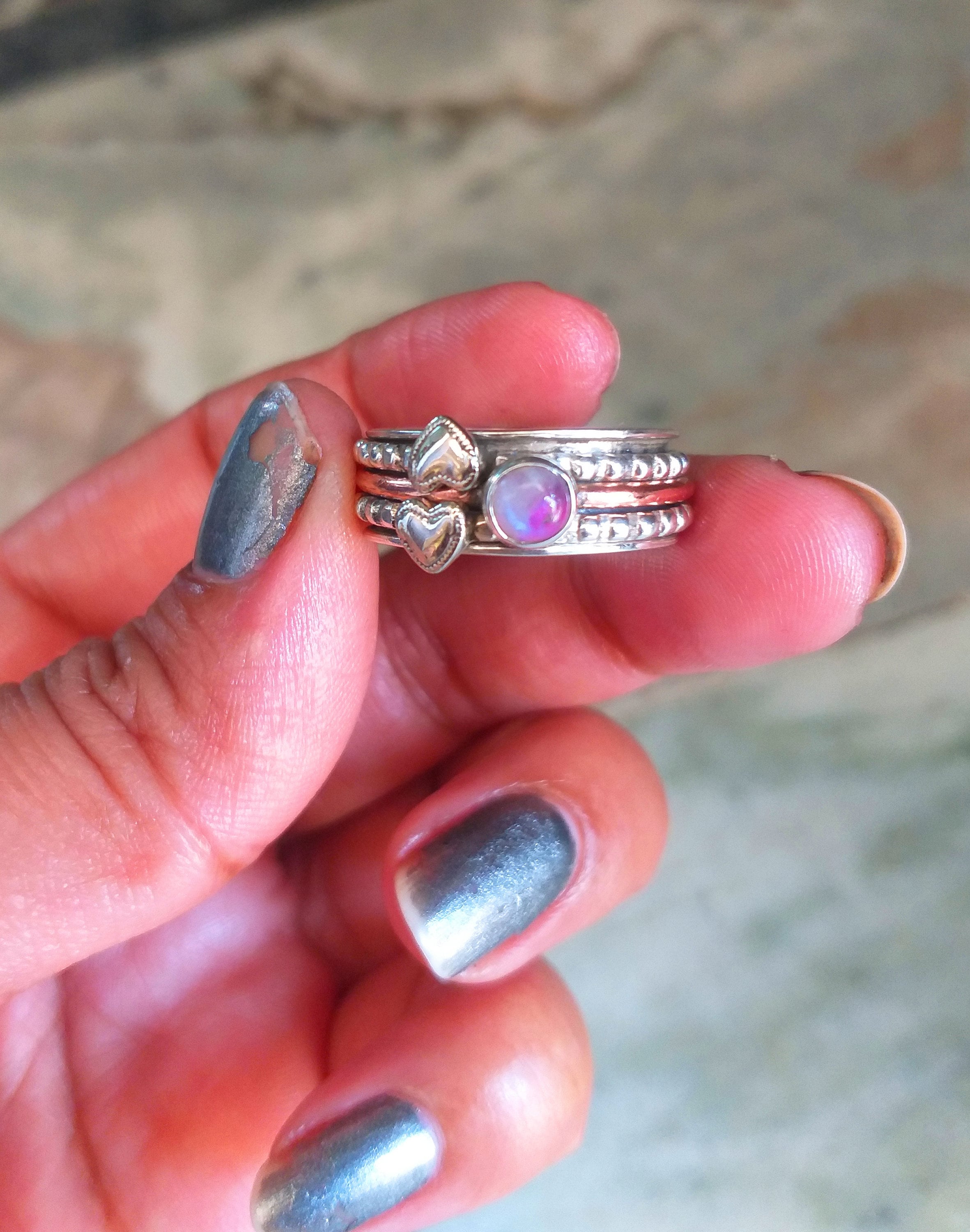 925 Sterling Silver Spinner Band Natural Moonstone Band - Etsy