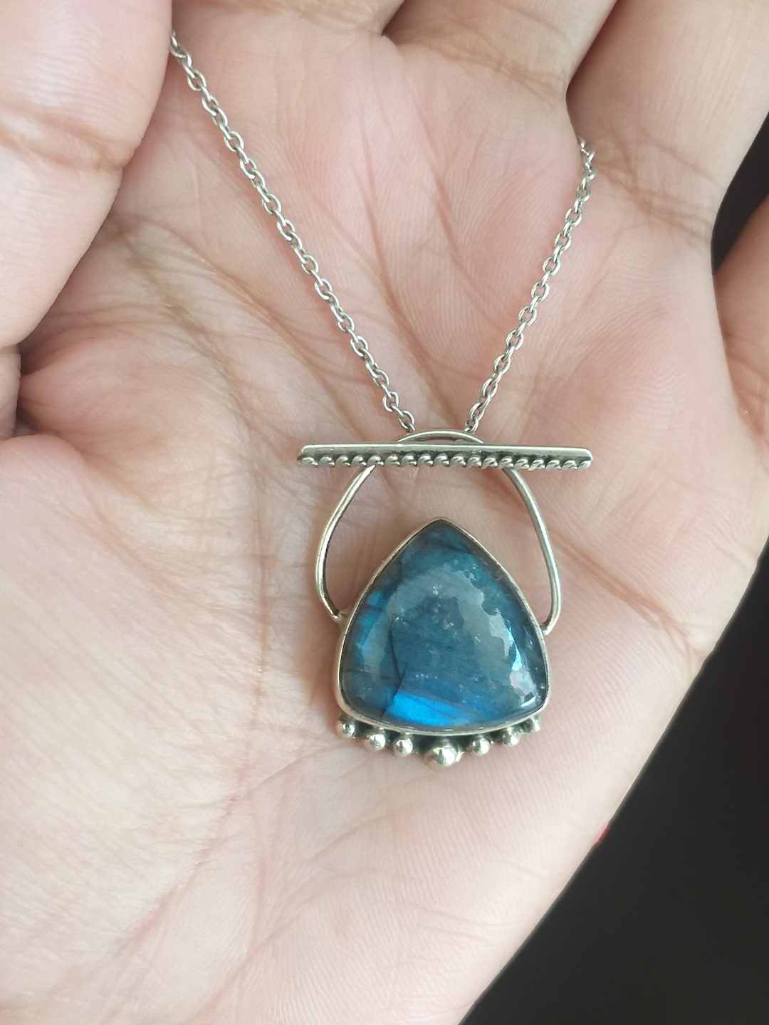 Natural Labradorite Pendant/ Necklace, 925 Sterling Silver Necklace ...