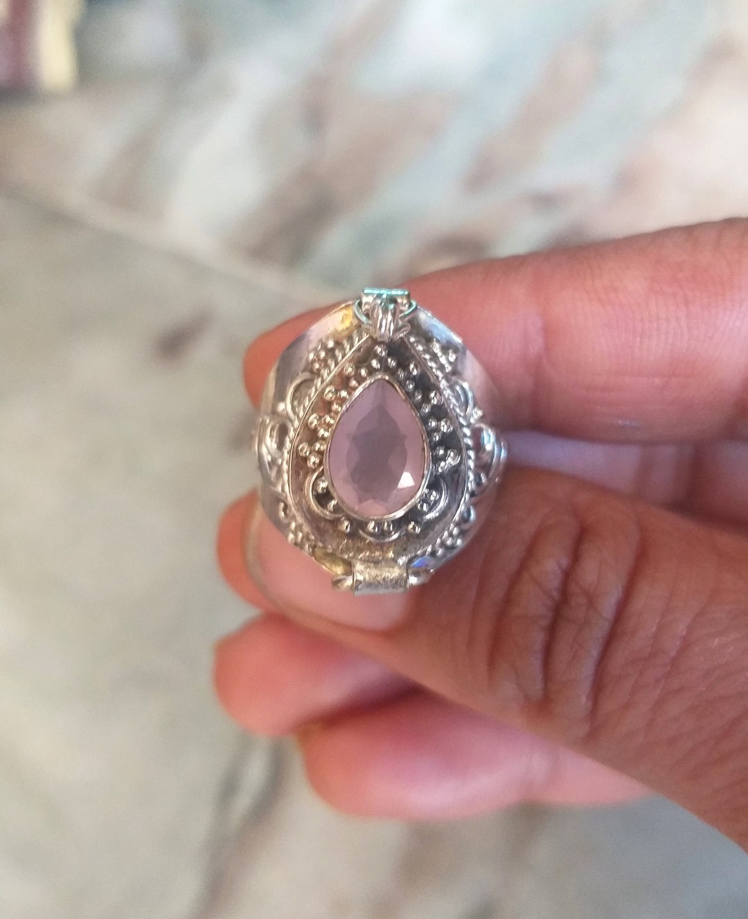Natural Rose Quartz Poison Ring, 925 Sterling Silver Ring, Poison Box ...