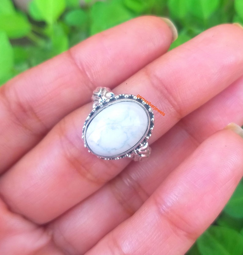 White Howlite Ring 925 Sterling Silver Oval Stone Ring - Etsy