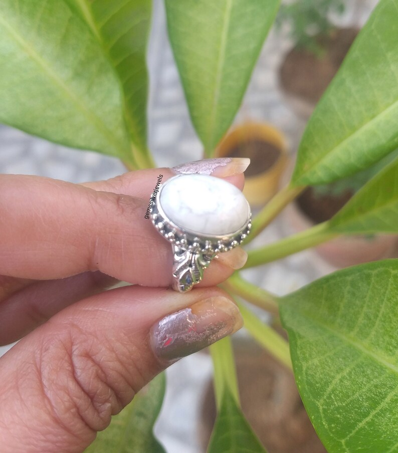 White Howlite Ring 925 Sterling Silver Oval Stone Ring - Etsy