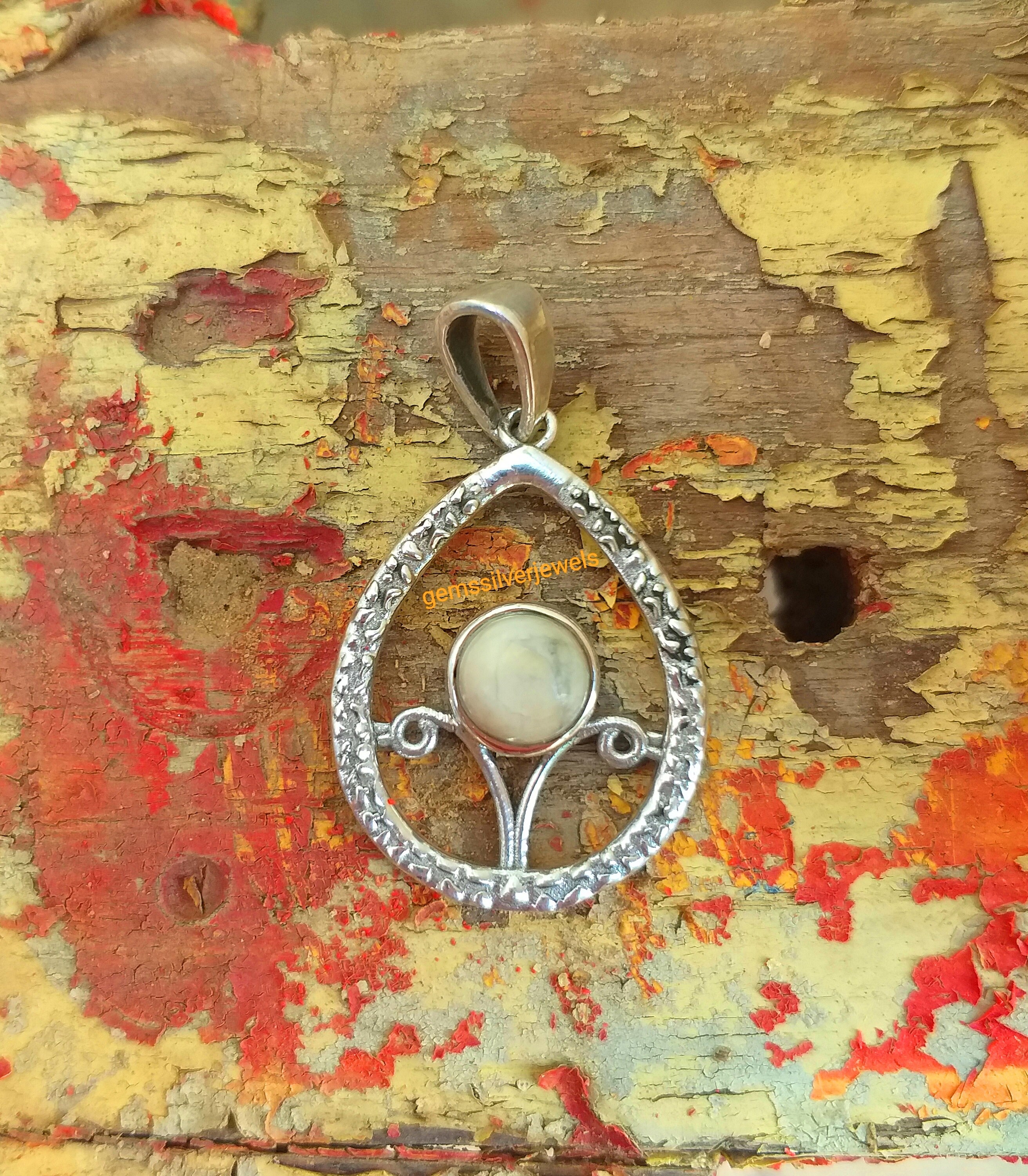 Howlite pendant 925 silver pendant white buffalo pendant | Etsy