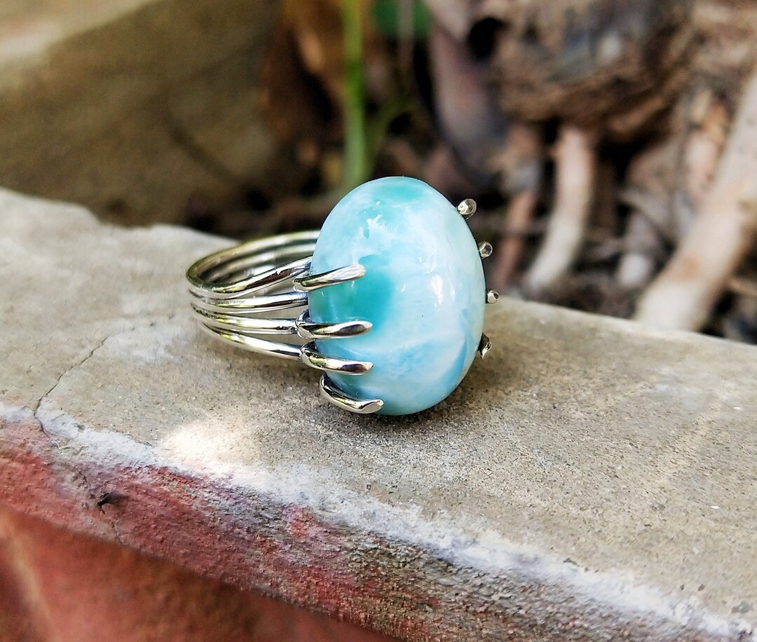 Buy Natural Larimar Ring Sterling Silver Dominican Republic Larimar ...