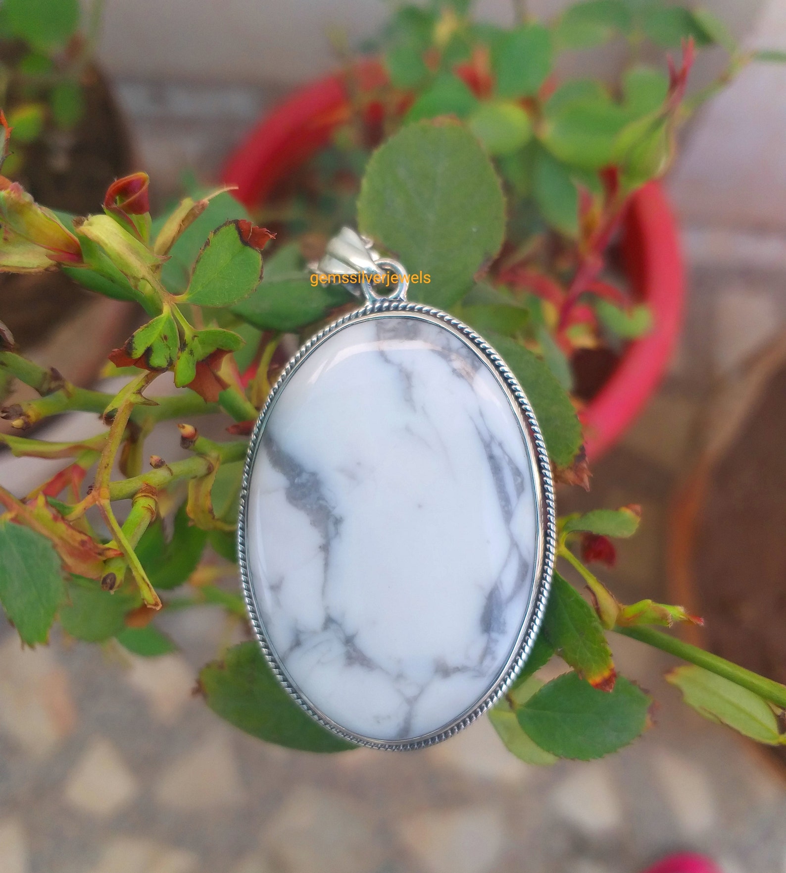 Natural Howlite Pendant 925 Silver Pendant White Buffalo - Etsy